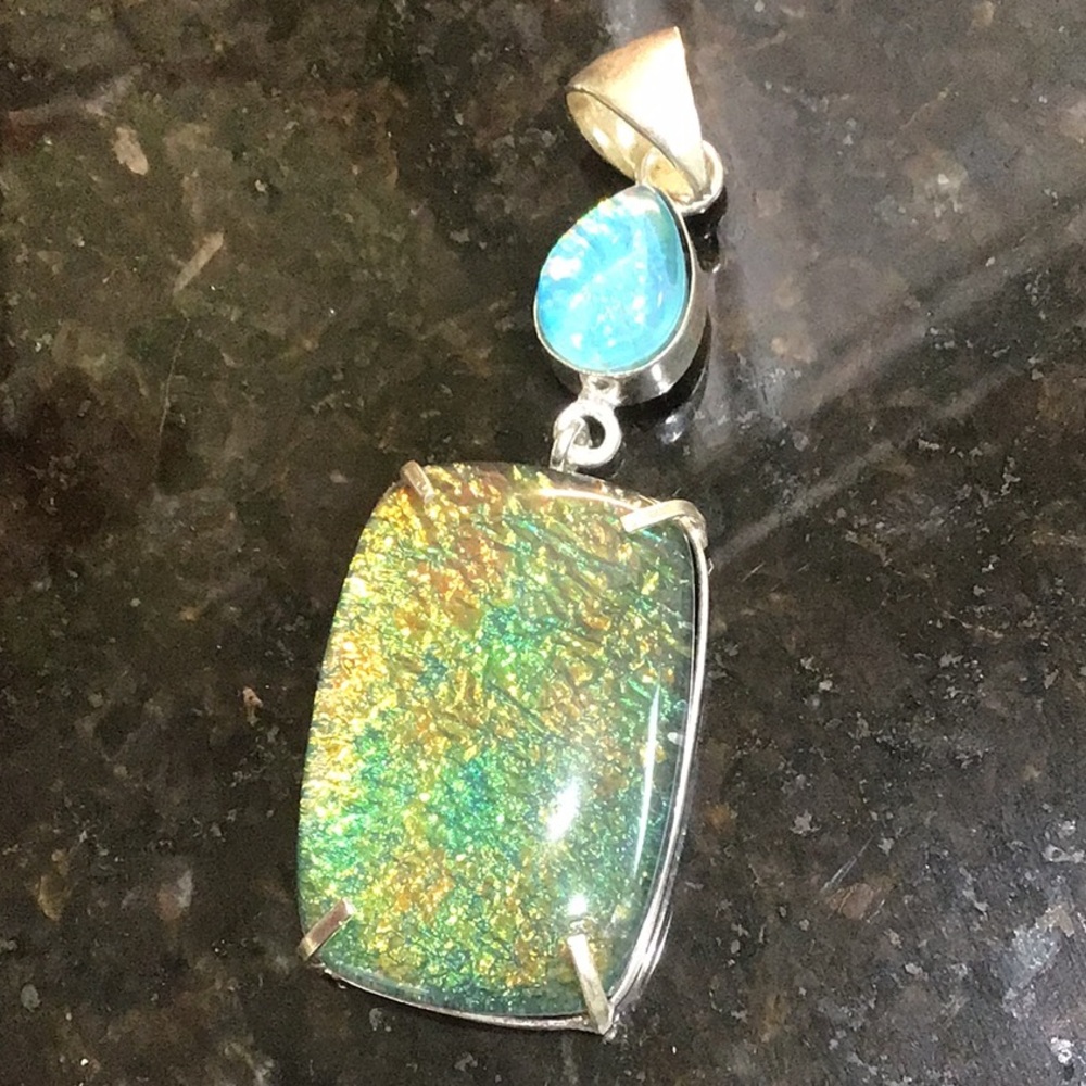 Sterling Silver Australian Triple Opal Pendant 925 - Gem